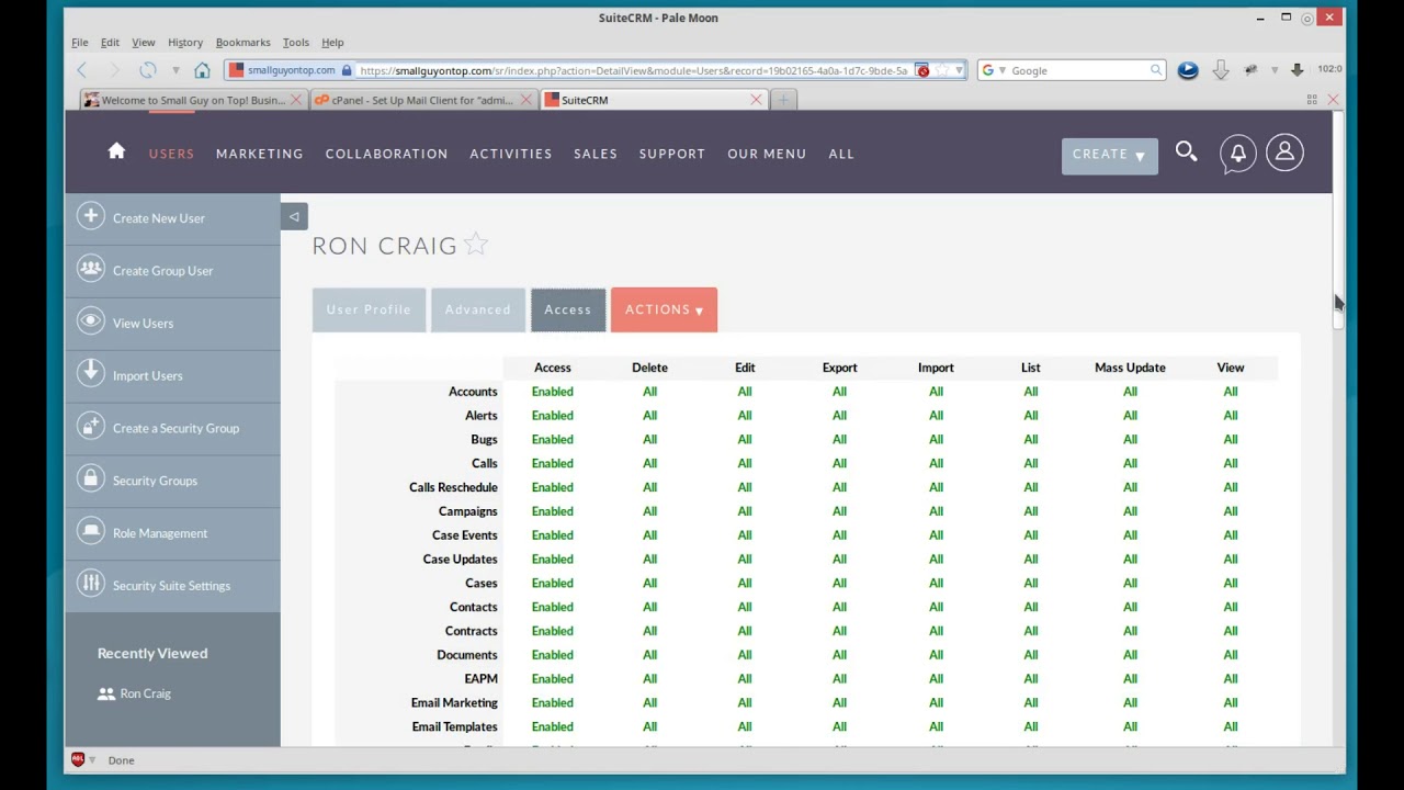 SuiteCRM -  Create Edit Delete Users