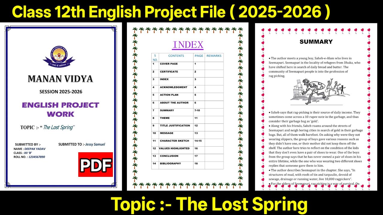 Lost Spring Class 12 English Project File 2025-26 | With PDF | #projectfile #class12project 