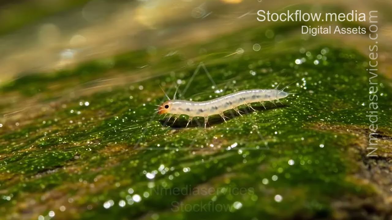 Crawling On Algae | Worms | Microscopic - 4K Stock Footage