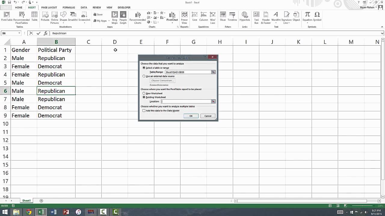 Creating a Cross Classification Table in Excel