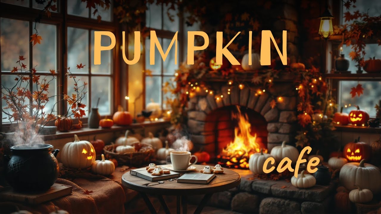 Pumpkin Café Glow | Crackling Fireplace & Cozy Autumn Ambience