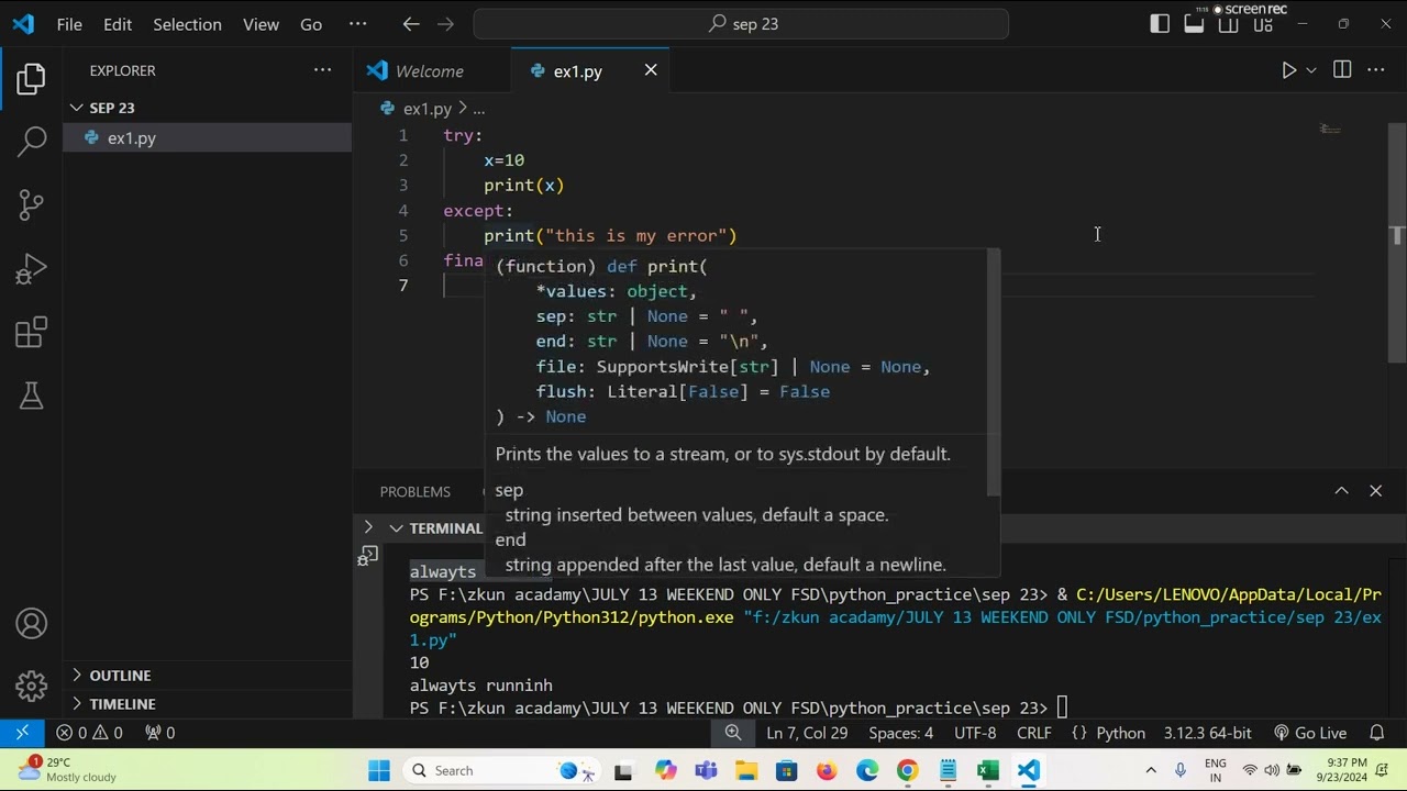 PYTHON CLASS 7 #pythonclass #programming #tamil #exceptionhandling #filehandling