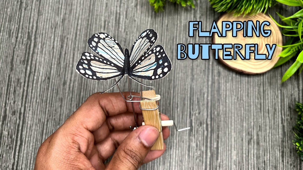 Diy handmade flapping Butterfly on wooden clip