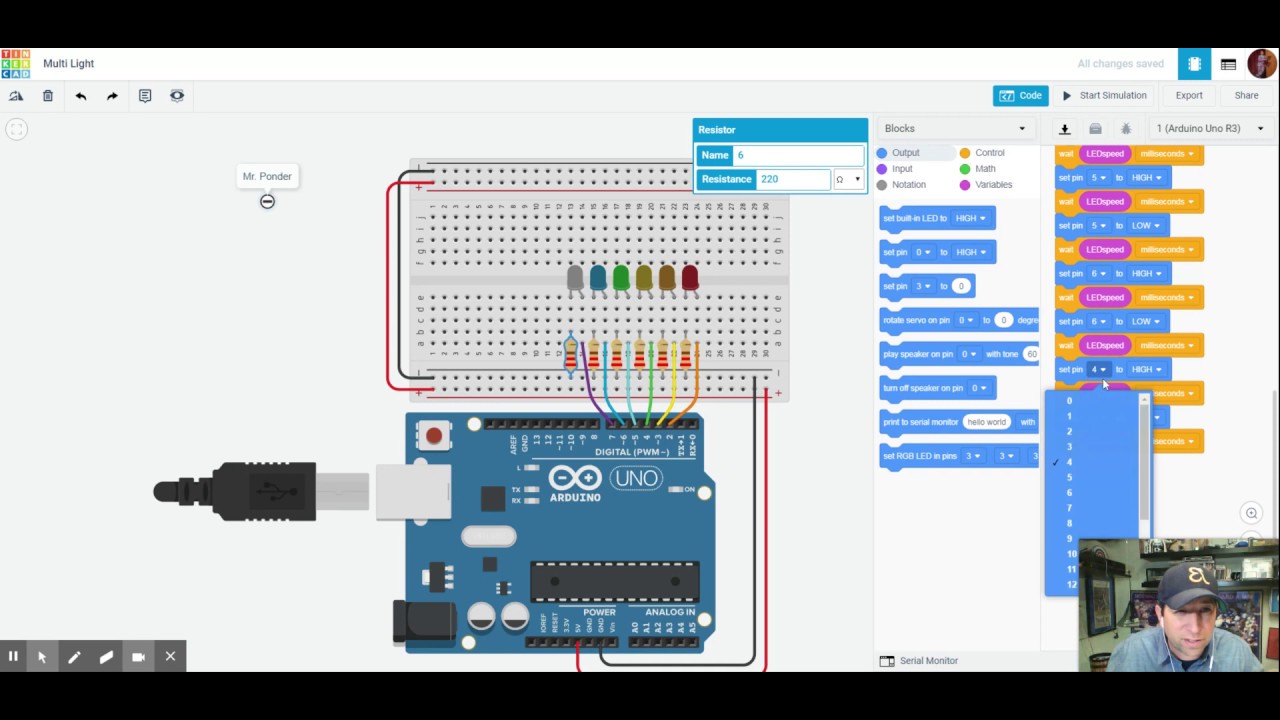 Multiple LEDs on TinkerCad with Speed Variable