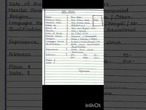 simple bio data format for job || Bio-data for job application || #biodata #resumen #shorts #job #gk