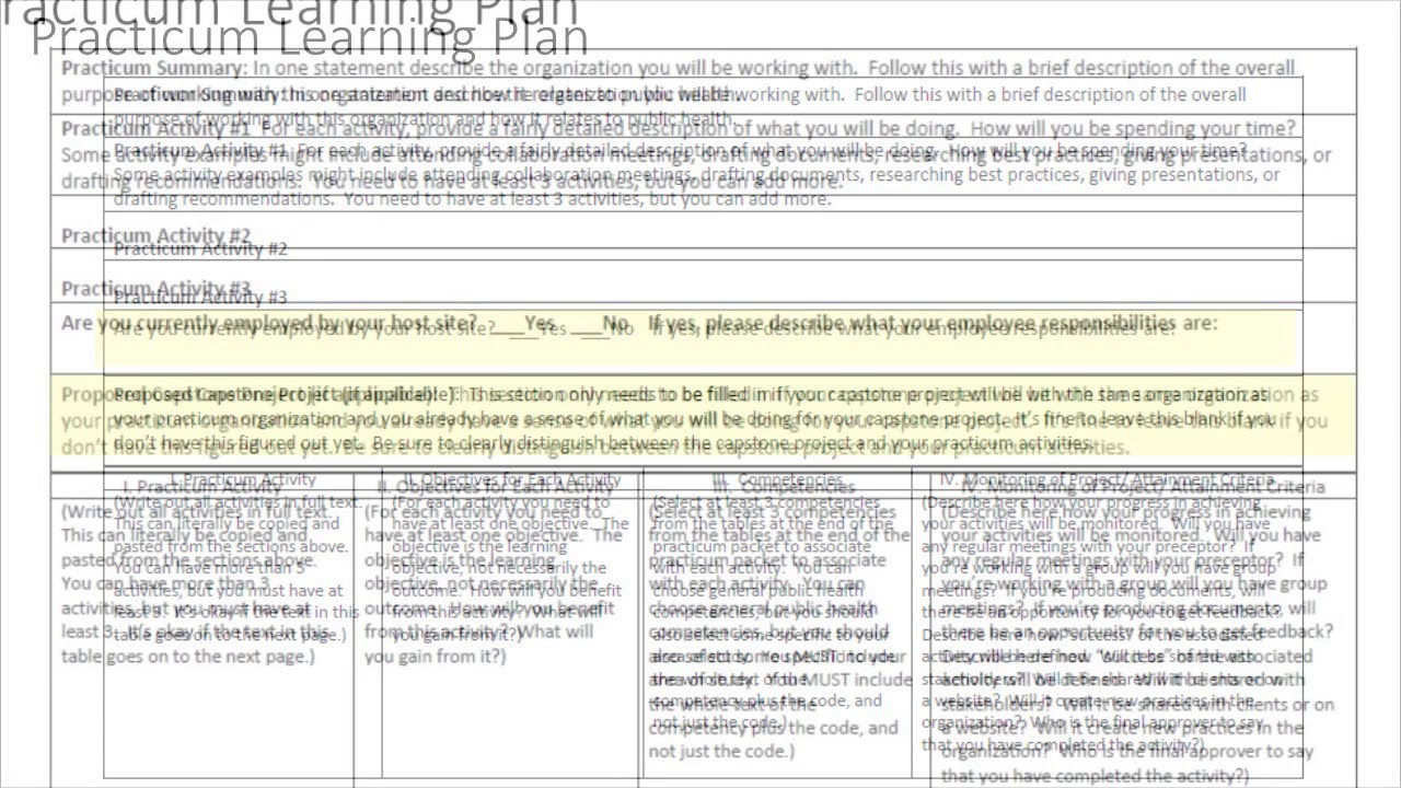 How to complete the practicum learning plan