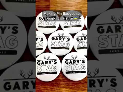 Making button pin badges with our badgemaking machines. Here are some Personalised Stag Do badges &