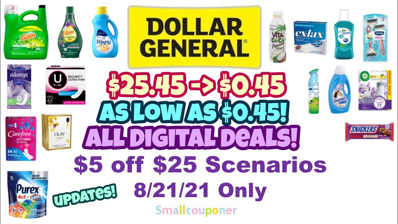 Dollar General $5 off $25 Scenarios 8/21/21! Updates! 5 Scenarios! All Digital Deals!