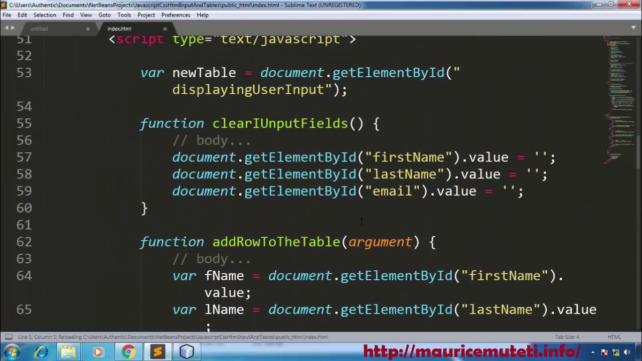 5.  JAVASCRIPT CSS HTML TUTORIAL - How To Populate Html Table From Input Fields