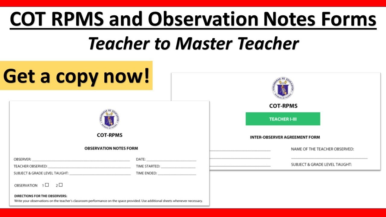 Updated COT Editable Forms, RPMS, SAT, TRF TOOLS 2022 FOR TEACHER 1 to 3 & MASTER TEACHER 1 to 4