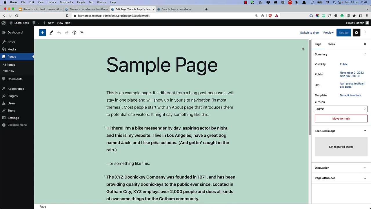 Using theme.json with classic themes