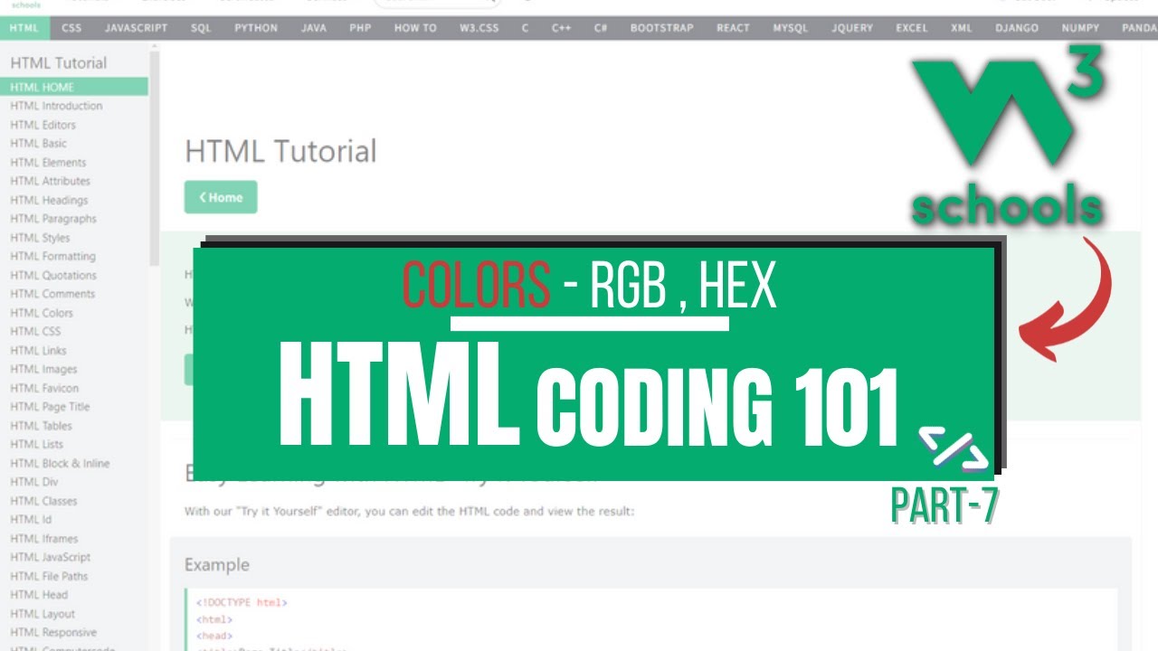 HTML Coding 101: 07  HTML Colors  RGB HEX | W3Schools HTML Tutorial