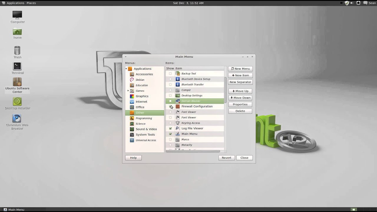 Edit Linux Mint 12 Applications Menu