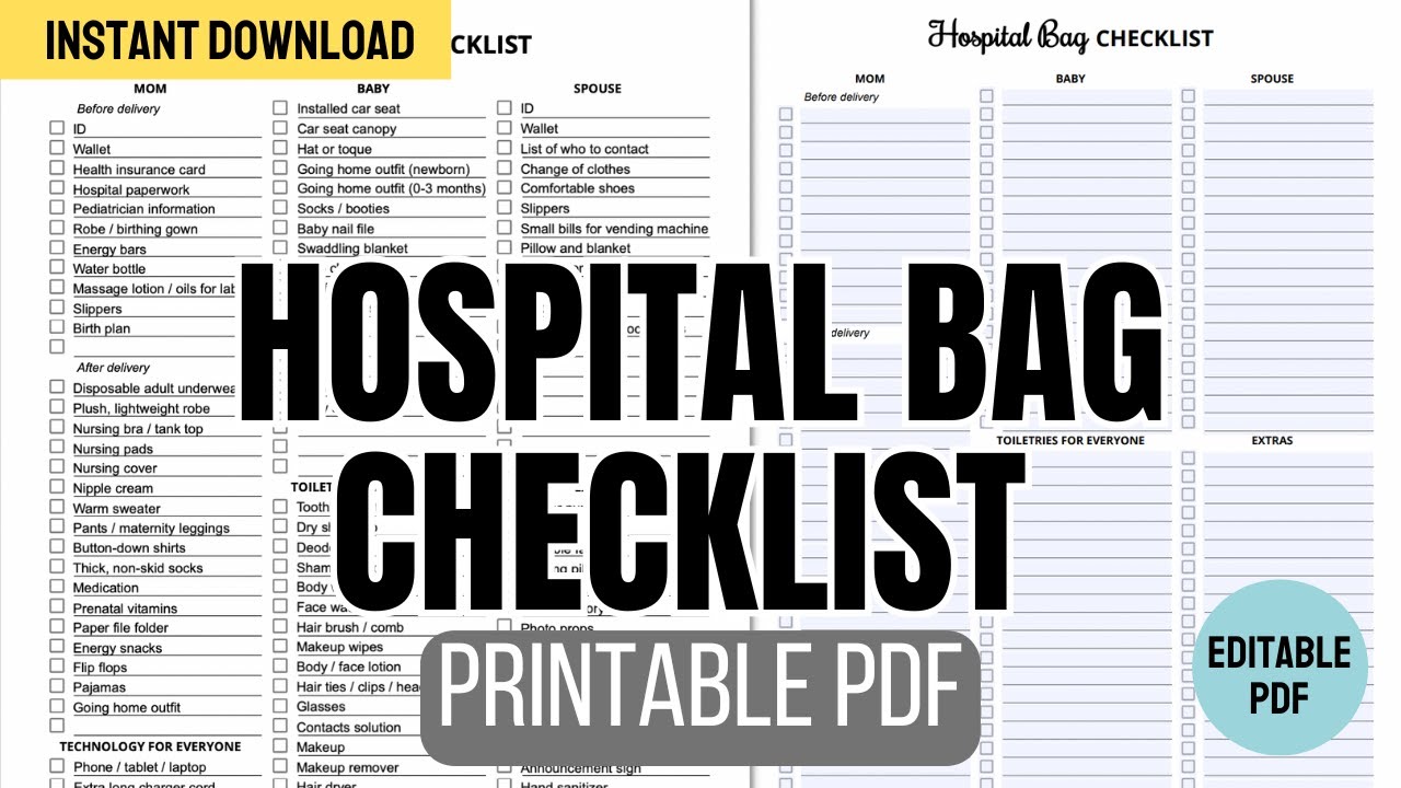 Hospital Bag Checklist Printable (PDF)