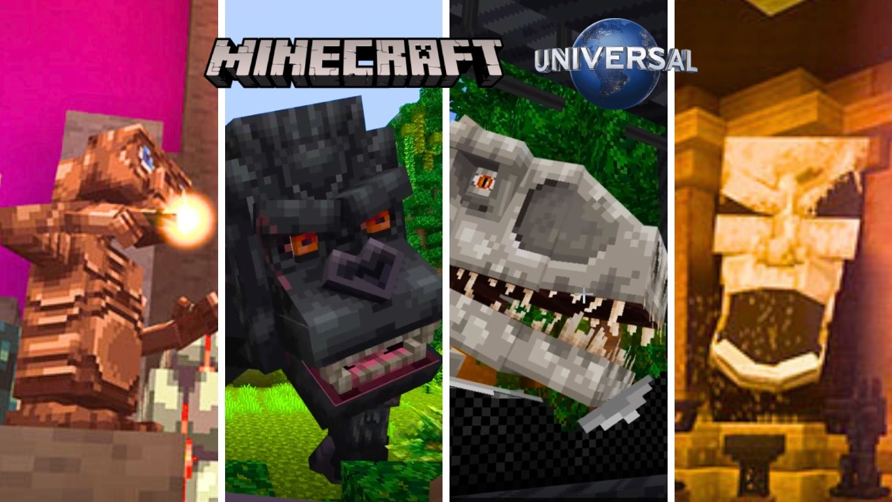 Minecraft x Universal Studios  DLC - All Rides (Kong, Jurassic World, JAWS, BTTF,  E.T, Mummy)