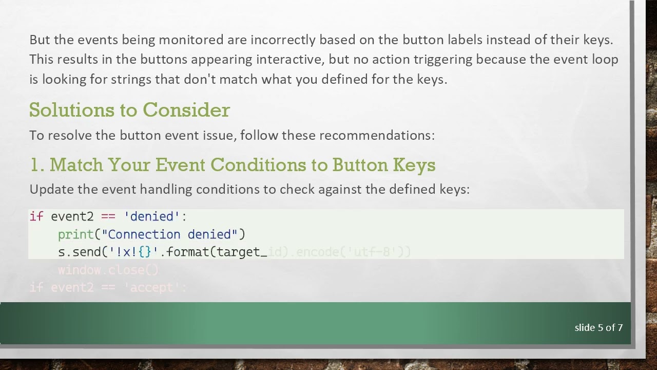 Resolving PySimpleGUI Button Event Issues in Python Code