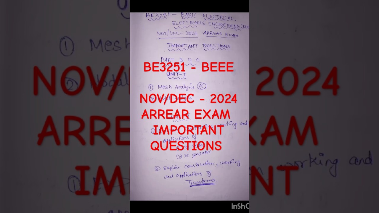 BE3251 - BEEE / NOV / DEC - 2024 ARREAR EXAM / IMPORTANT QUESTIONS / #annauniversity #trending