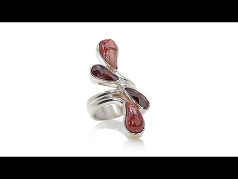 Jay King Brecciated Pink Opal and Garnet Bypass Ring