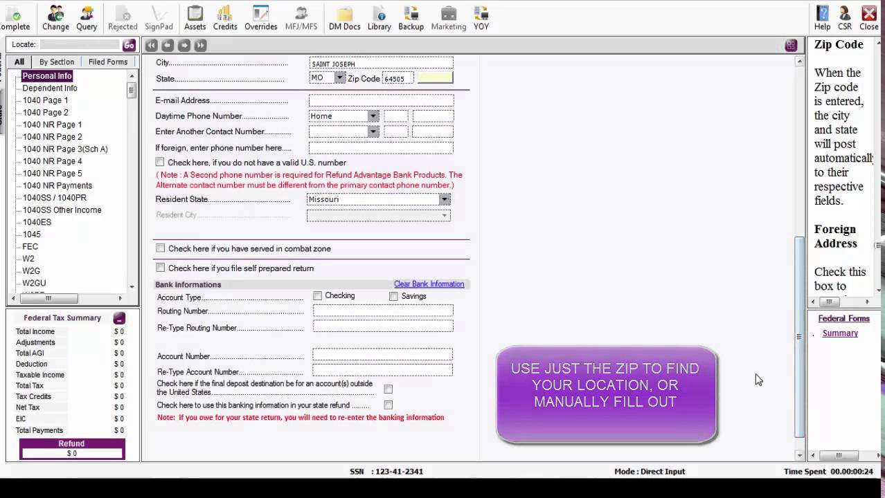 OLTPro Starting a New Return