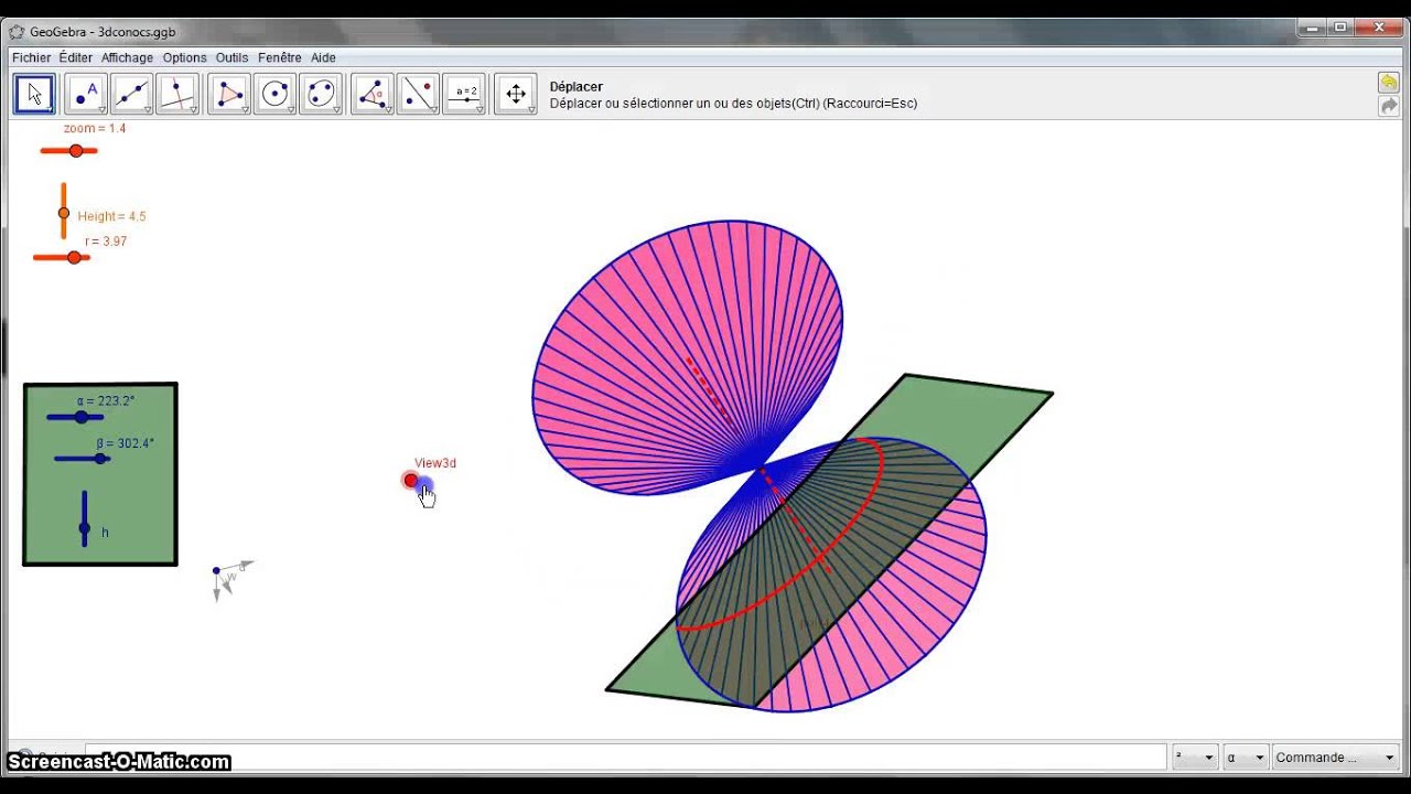 Intersection of a plane and a cone (Geogebra 3.2)