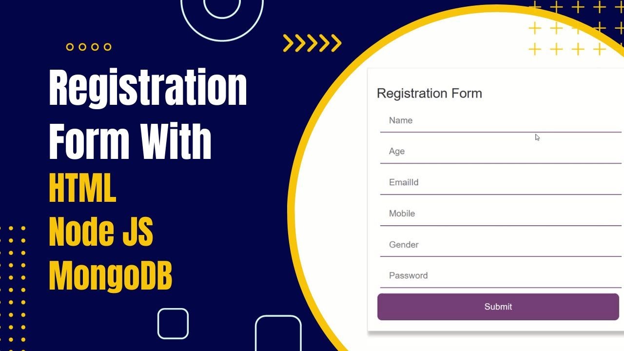Registration form to sign up and store data using HTML, Node.js and MongoDB |  @BharatIntern Project
