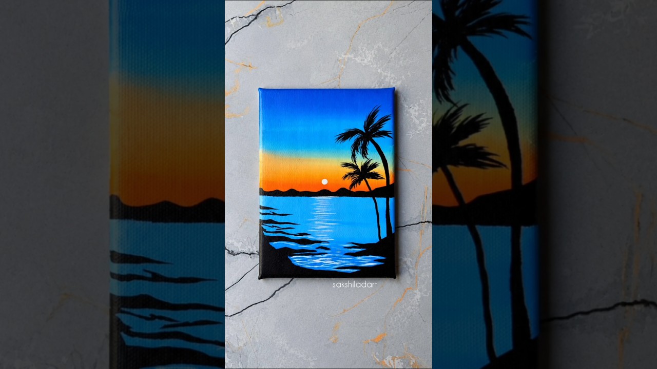 tropical beach ✨️ sunset landscape painting #artshorts #acrylicpainting