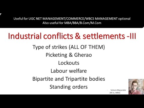 Industrial conflicts and settlements -III(Types of strikes, Picketing, lockouts, various bodies etc)