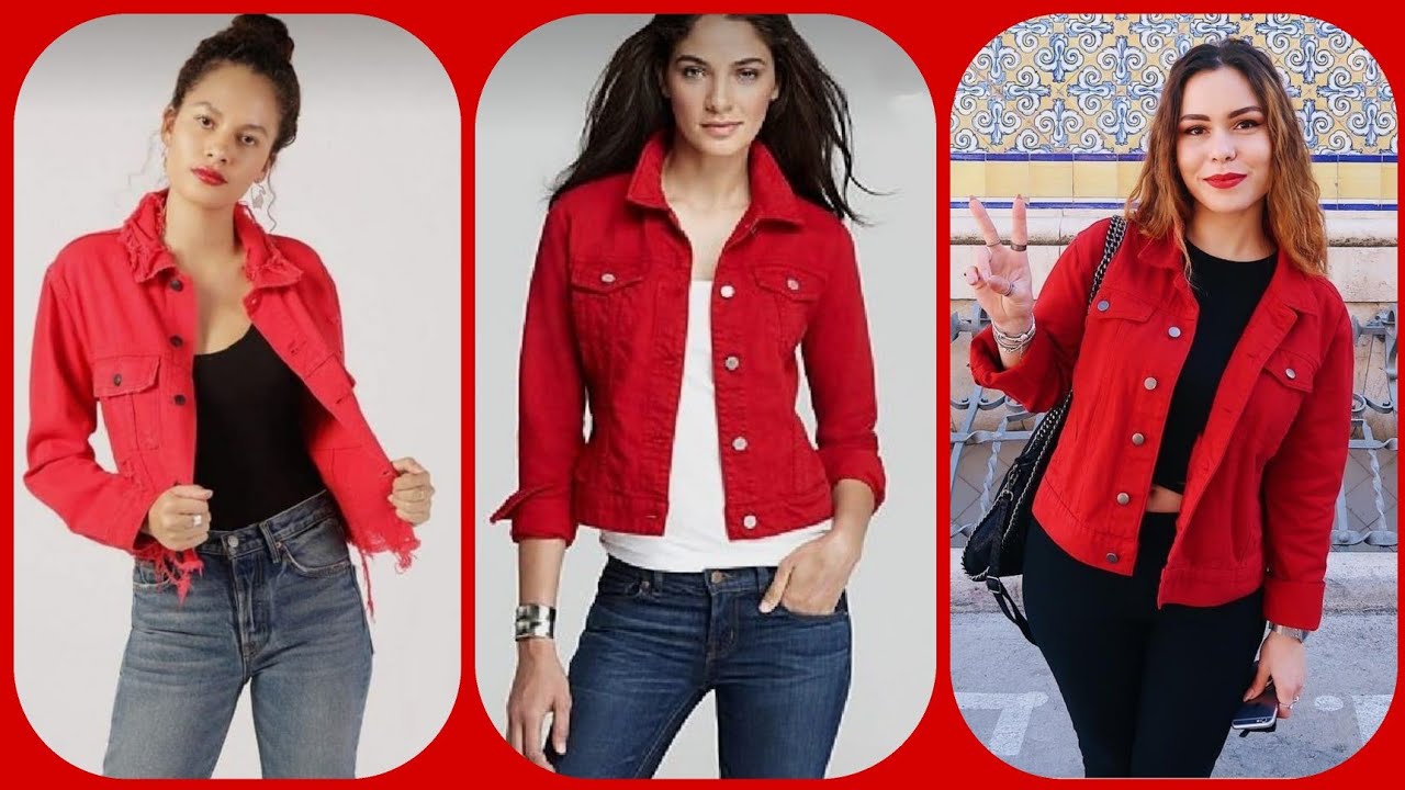 Denim Red Denim Jackets Designs For Girls 2021/Stylish Red Denim Jackets For Winter/Winter Jackets