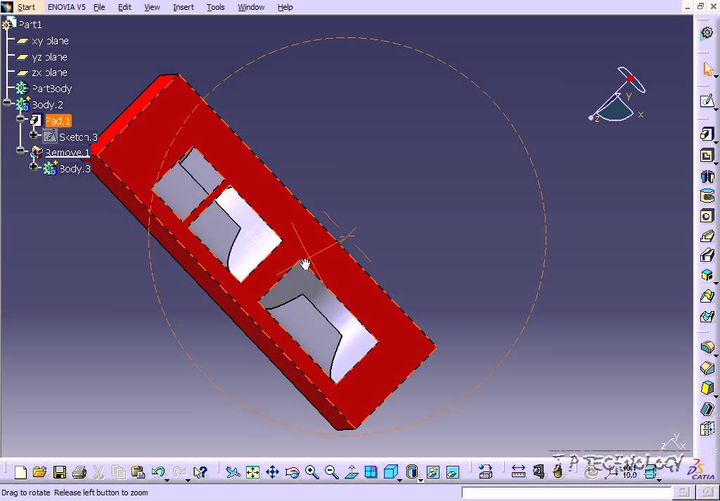 CatiaV5 Tutorial-102-Boolean Remove Application