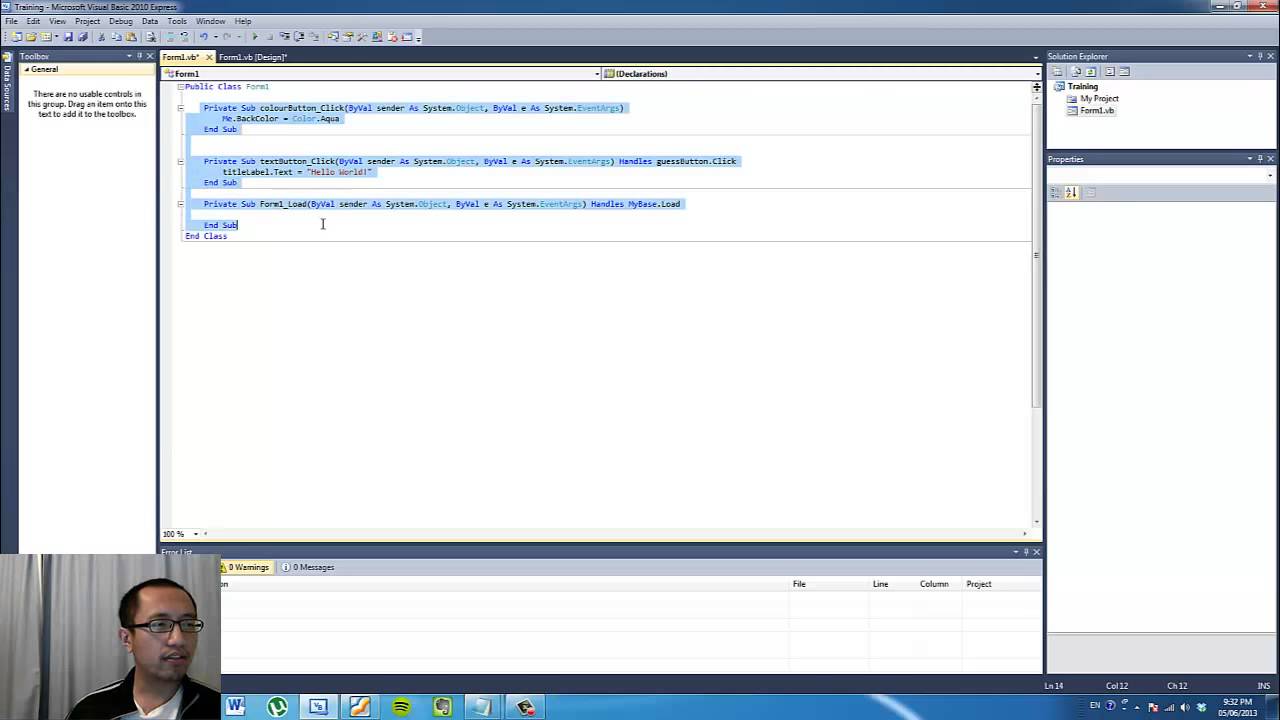 Visual Basic Programming lesson 2 - declaring variables, IF statement