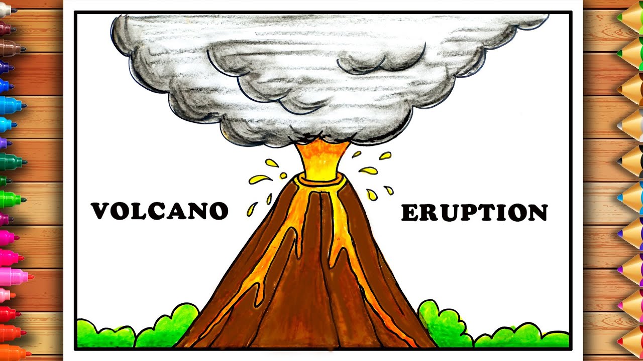 Easy Volcano Eruption Drawing | Volcano Diagram | Volcano Drawing | Volcanic Eruption Diagram