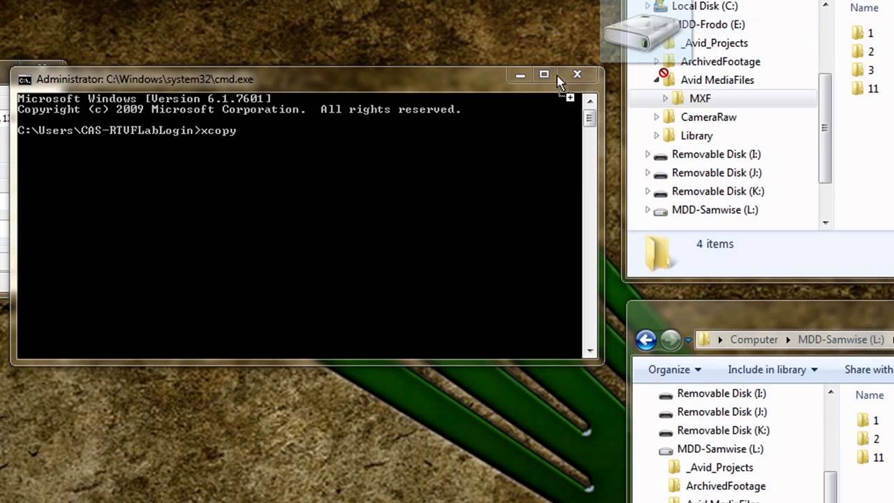 Using xcopy to back up your video projects