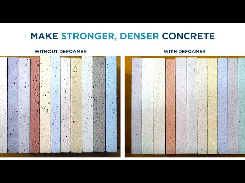 Strong, dense concrete with defoamer admixture