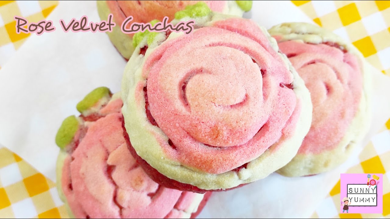 Rose Velvet Conchas | Conchas recipe (Maxican Sweet Bread) | Valentine Rose | SUNNY YUMMY EP.9