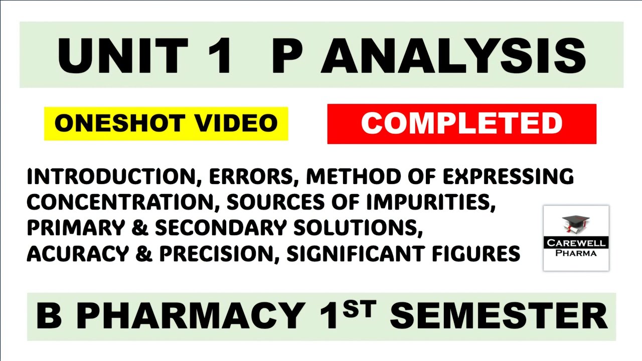 Unit 1 Pharmaceutical Analysis (Complete) | Pharmaceutical Analysis B Pharmacy 1st Semester | CP