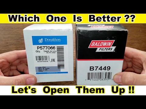 Donaldson P577066 Oil Filter vs. Baldwin B7449 Oil Filter Cut Open Comparison