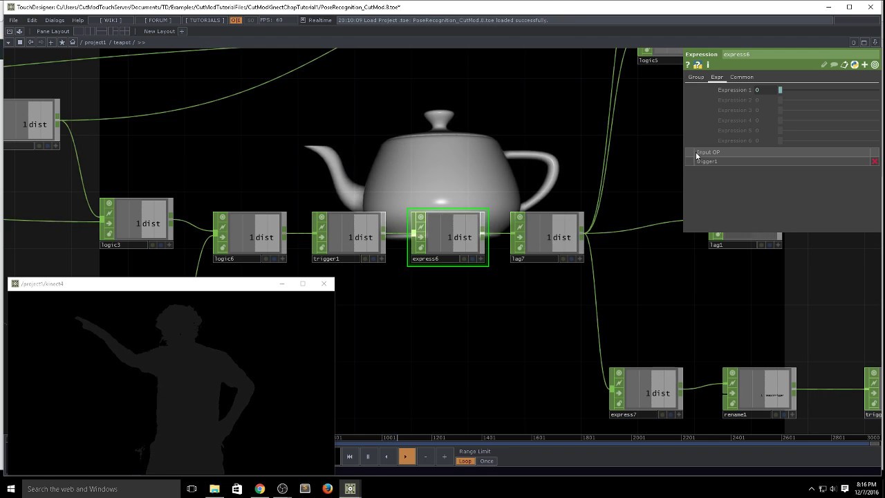 TouchDesigner Kinect CHOP Tutorial Stream (uncut recording)