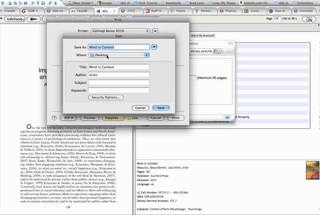 How to save an ebrary book chapter as an image PDF