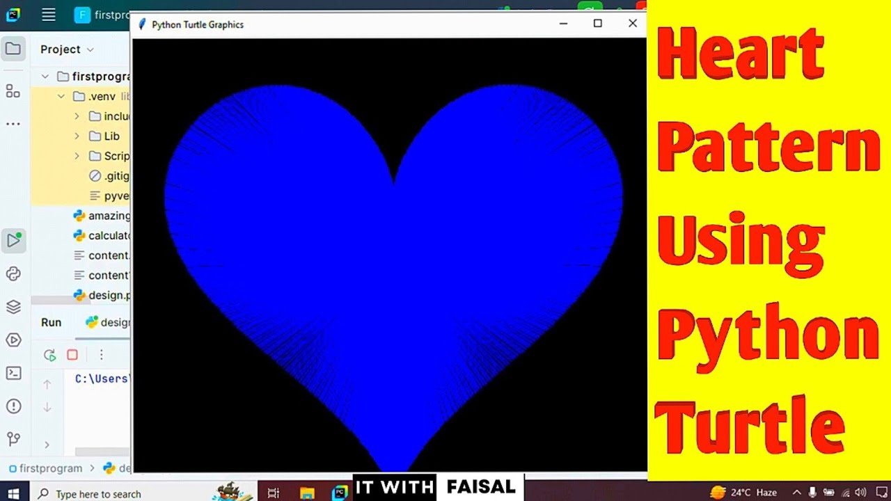 Blue Heart Shape Pattern Using Python Turtle Graphics Design | Easy Python Drawing Art For Beginners