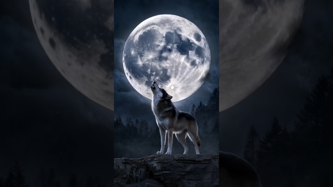 A Lone Wolf Howling at the Full Moon