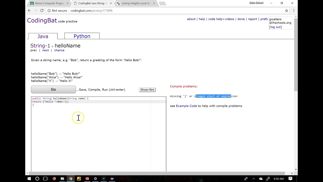 Initial Walkthrough for codingBat