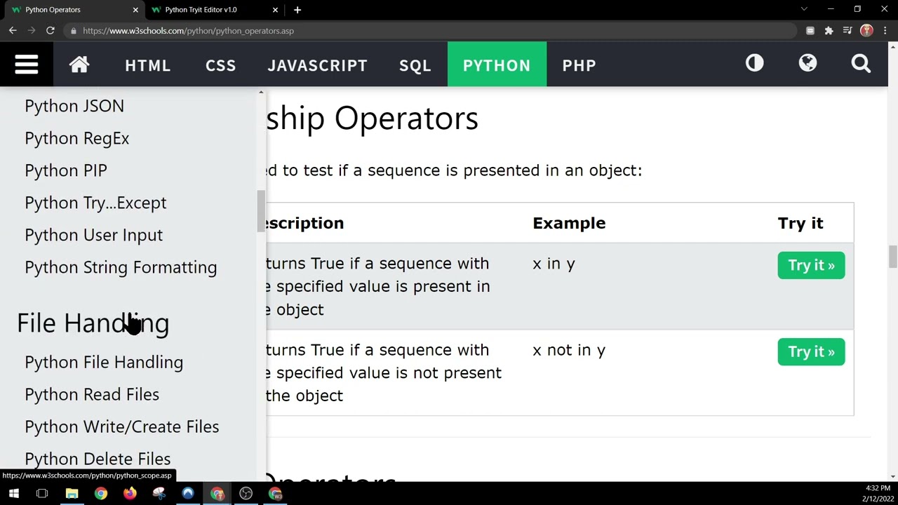 W3schools Python - Membership Operators - Code along