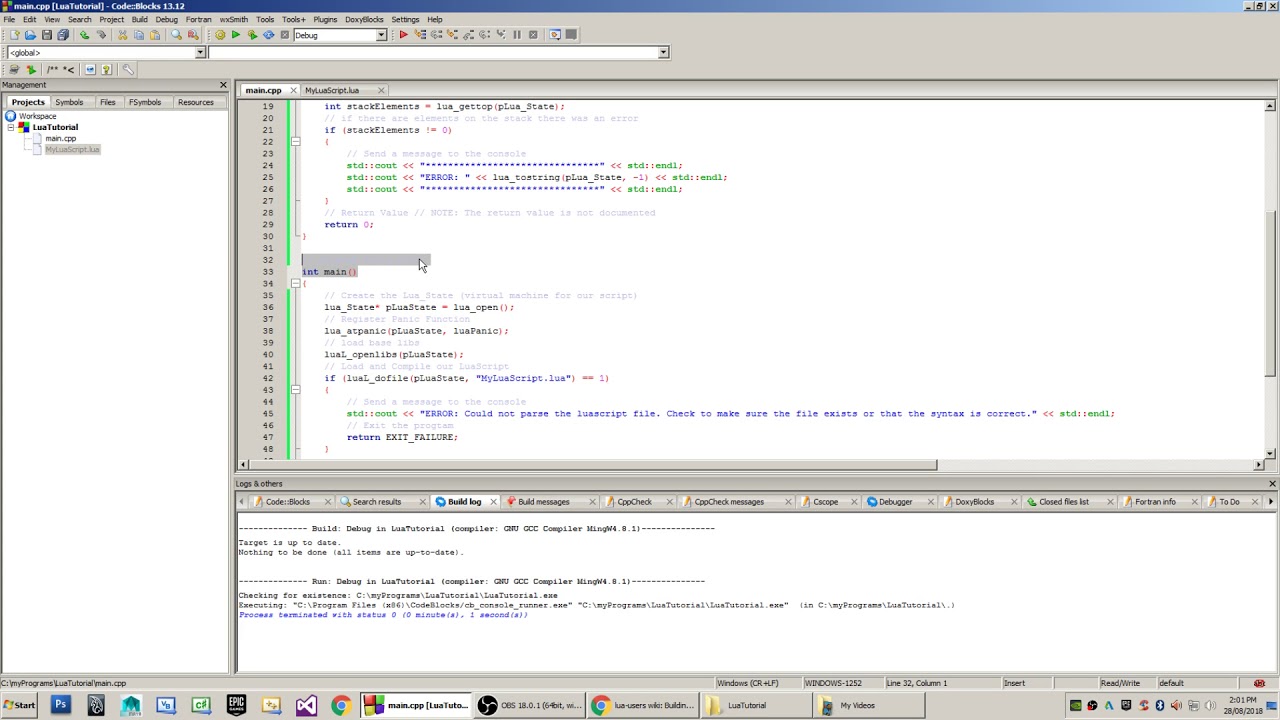 Lua Tutorial (C++, Lua5.1)