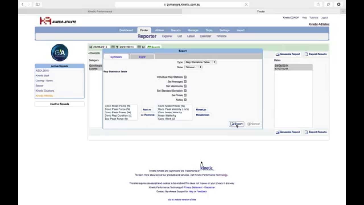 GymAware.com - How to Export data