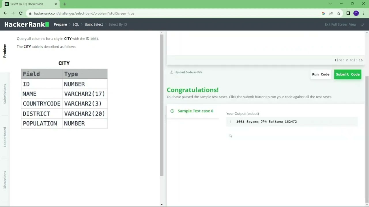 Hackerrank SQL solutions  (Select All , Select By ID) - Level Easy
