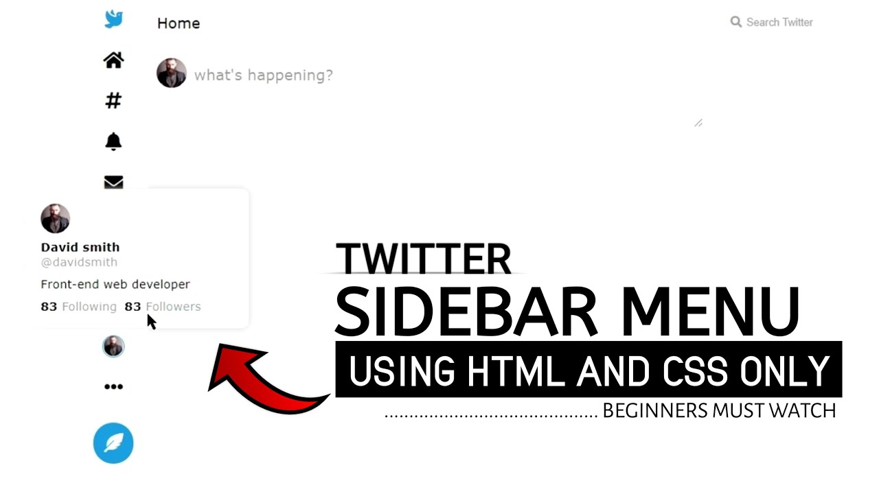 Side Navigation Bar In HTML and CSS | Twitter Sidebar Menu