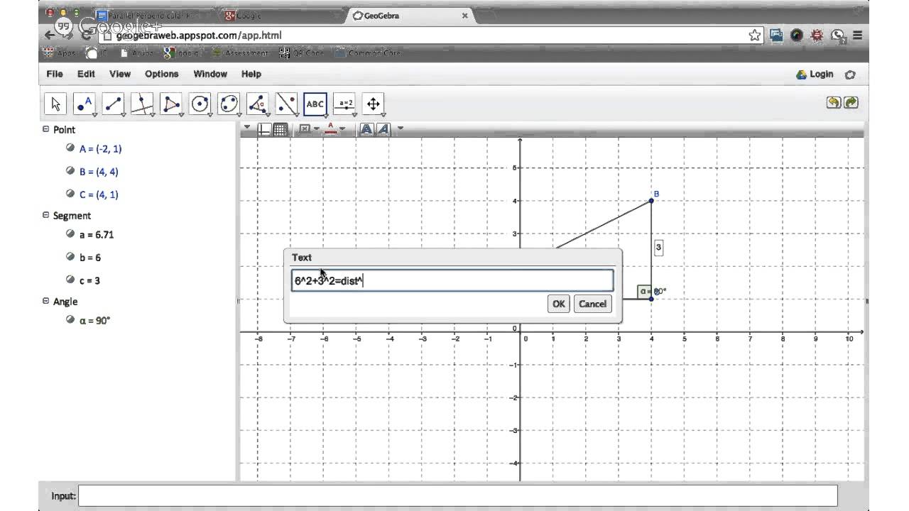 Diagonal Distance in Geogebra