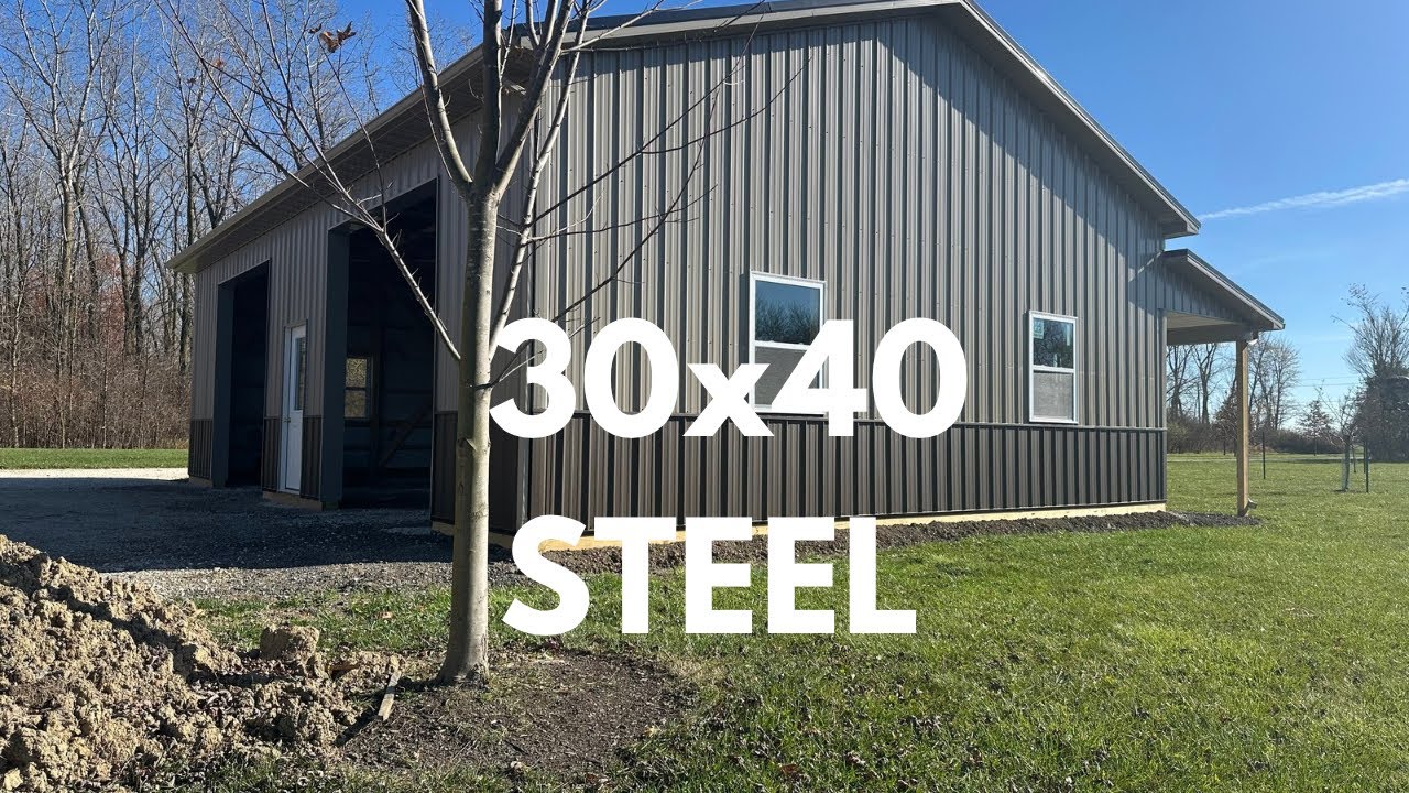 Take a tour of this 30x40 pole barn garage:  with taupe 29 gauge sidewall steel and brown wainscot..