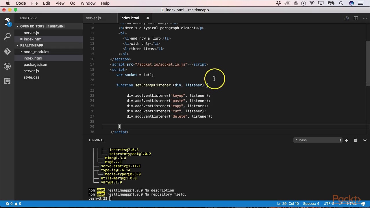 Mastering Node.js : Using Bi-Directional Communication with Socket.IO | packtpub.com