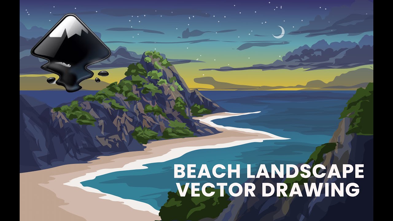 How to draw vector beach landscape | Timelapse video